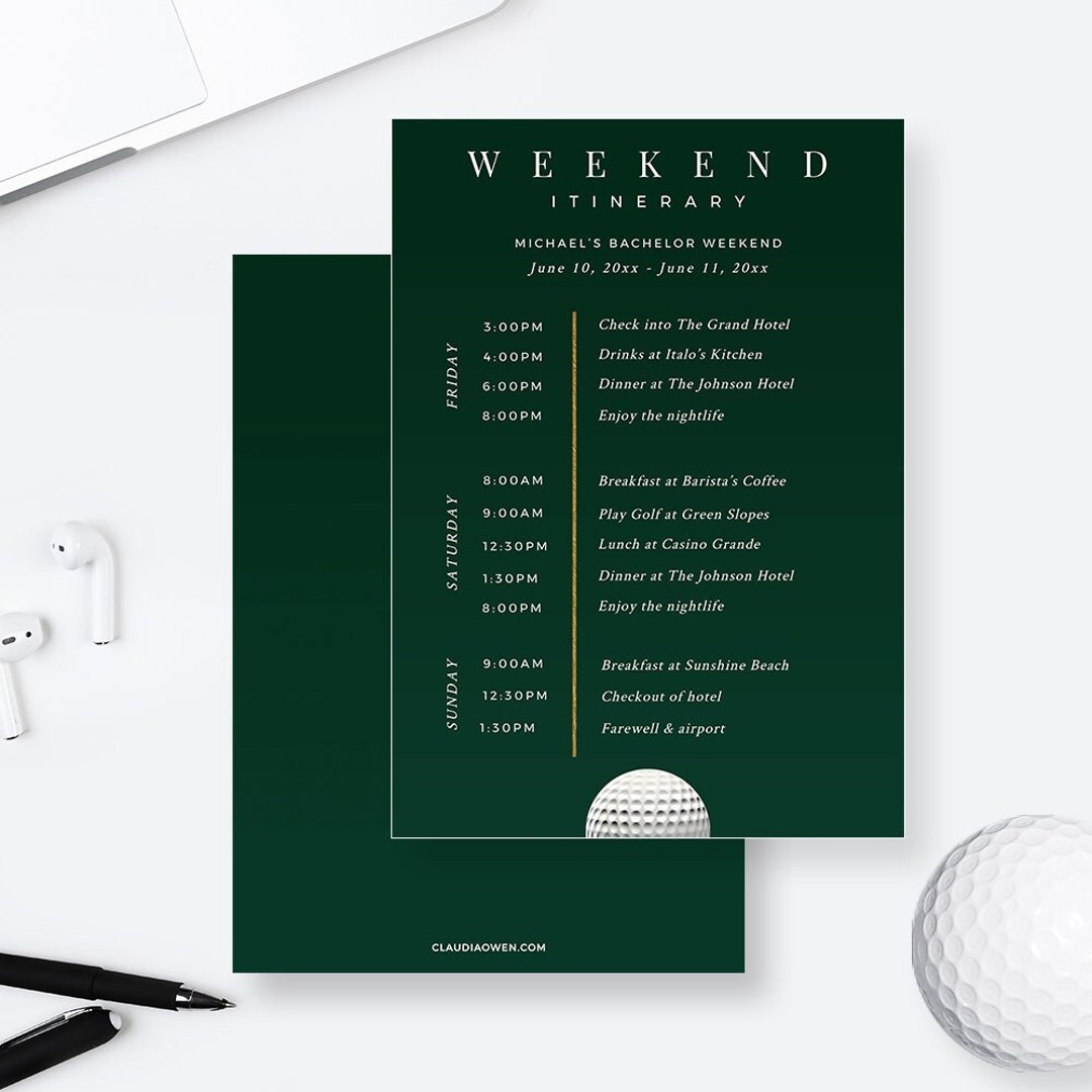 Golf Itinerary Editable Template Printable Travel Itinerary - Etsy