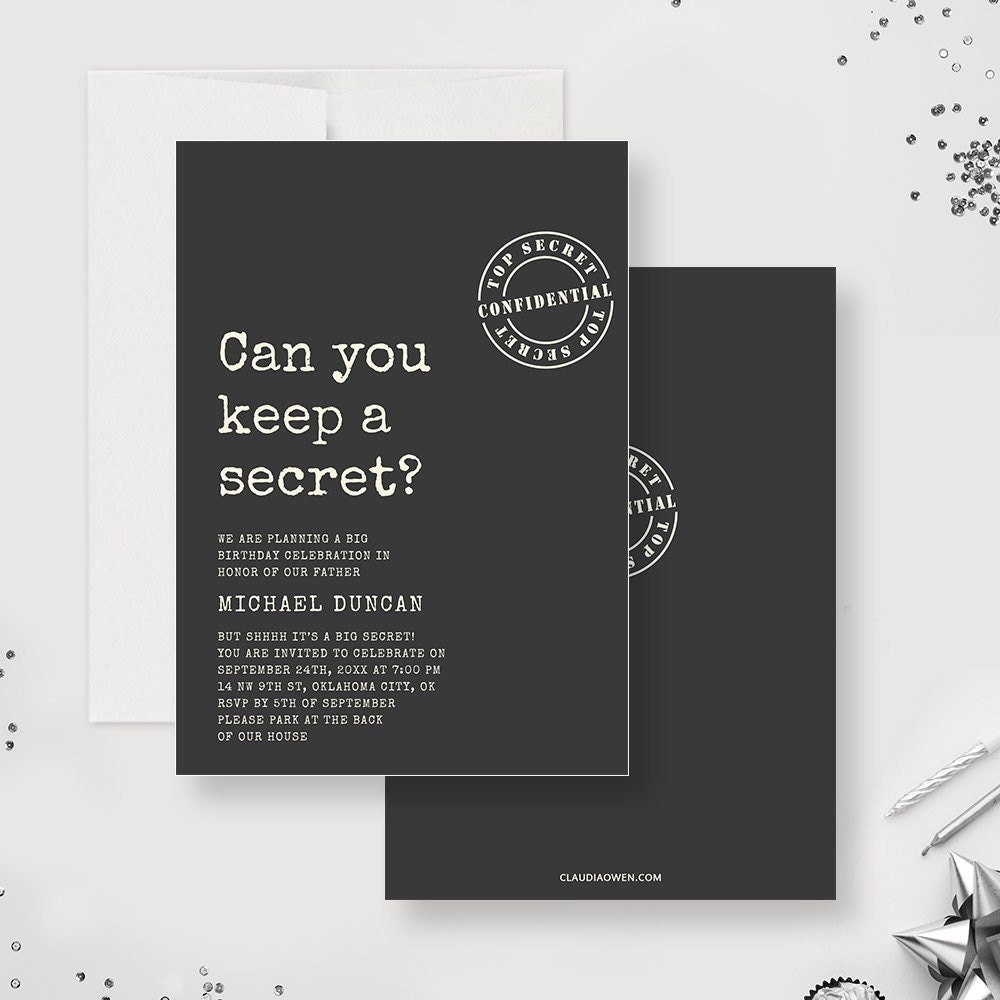 Top Secret Birthday Party Invitation 21st 30th 40th 50th 60th - Etsy
