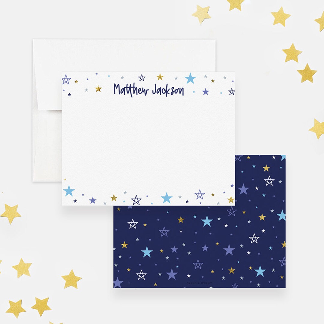 Personalized Star Note Cards, Boy Baby Shower Thank You Cards, Stars ...