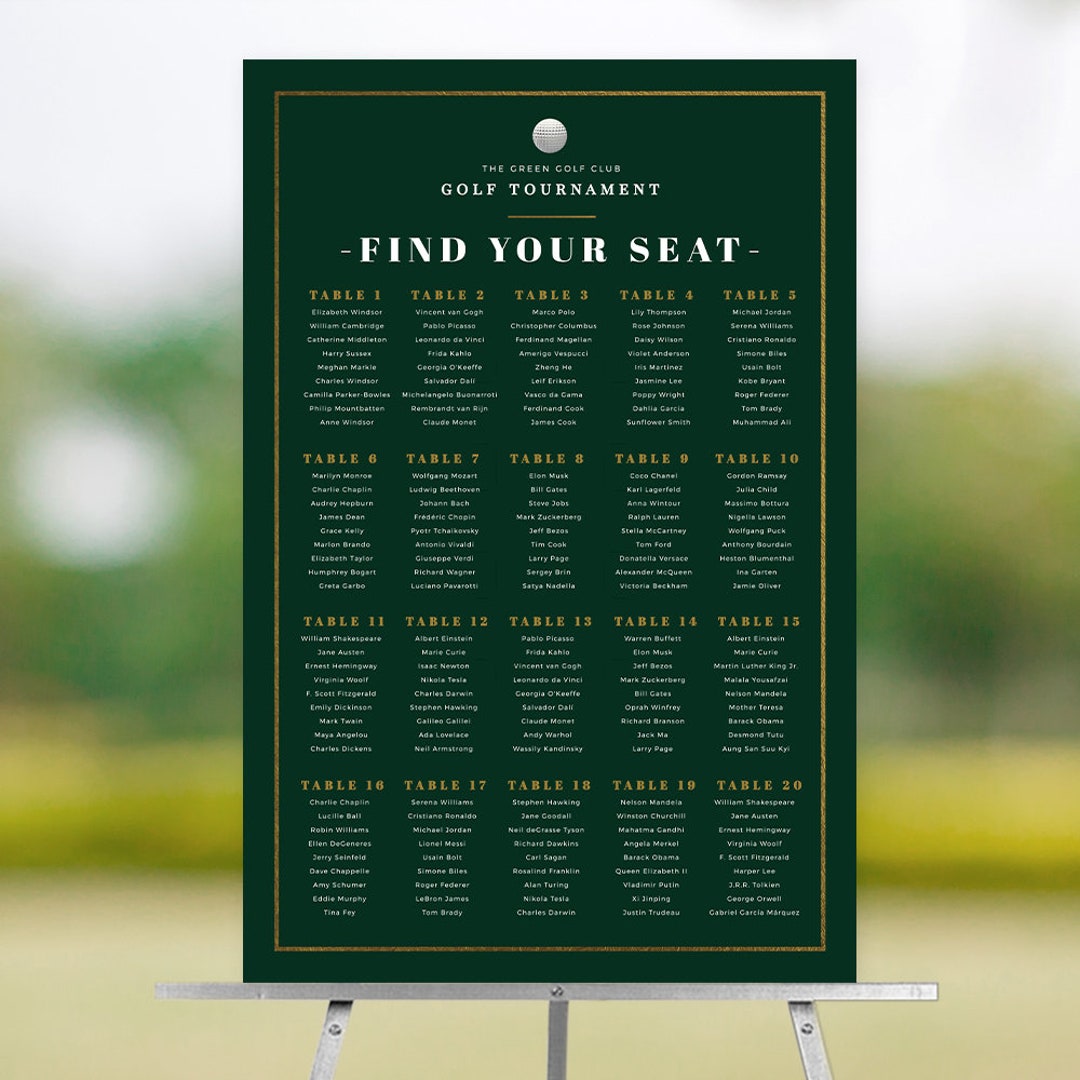 Golf Table Seating Chart, Seating Sign Editable Template, Golf ...
