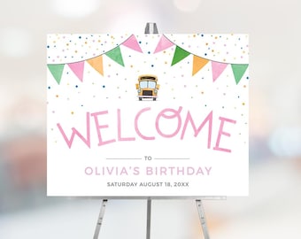 Bus Welcome Sign Editable Template in Pink, School Bus Party Printable ...