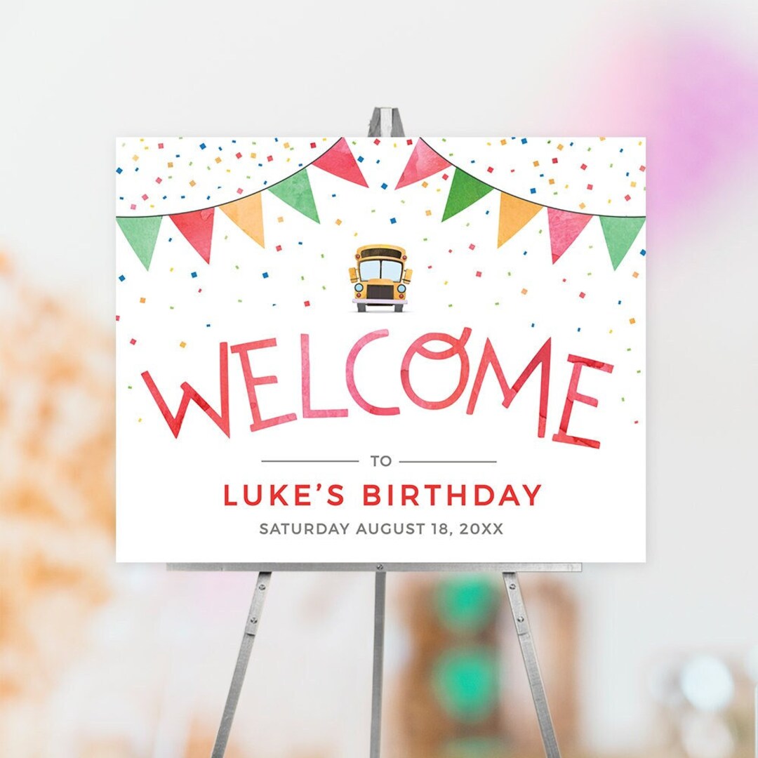 Bus Welcome Sign Template, School Bus Party Printable Digital Download ...