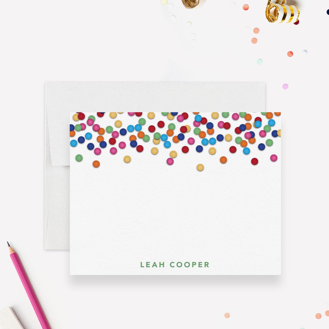Colorful Confetti Note Card, Custom Note Cards Thank You Note Card ...