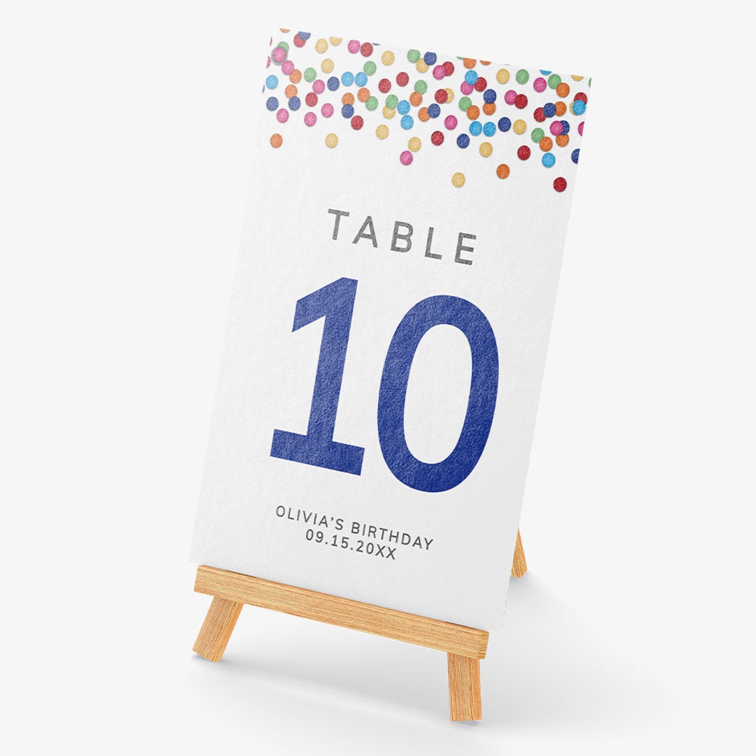 Colorful Confetti Table Number for Birthday Parties and Events Template ...