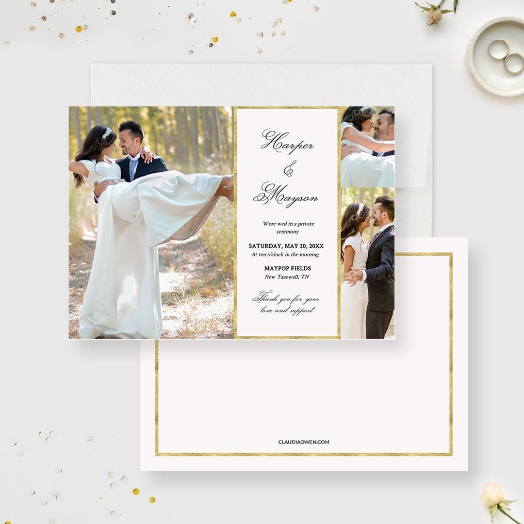 Just Married Wedding Announcement Card Editable Template, Marriage ...