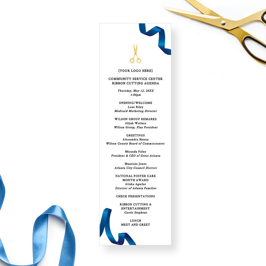 Ribbon Cutting Bookmark Template, Small Order of Events, Personalized ...