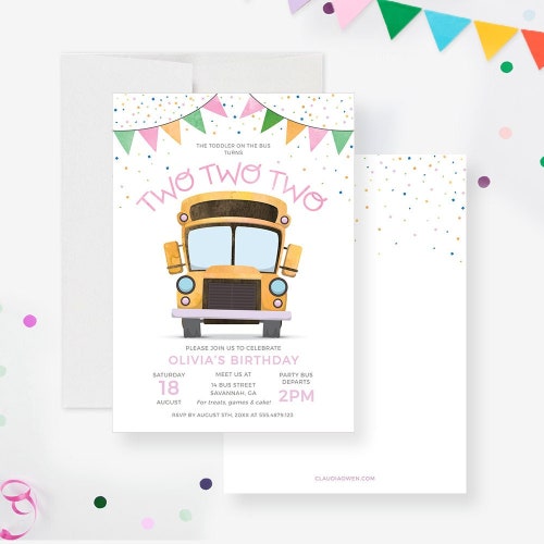 Wheels on the Bus Birthday Invitation Bundle Yellow School - Etsy