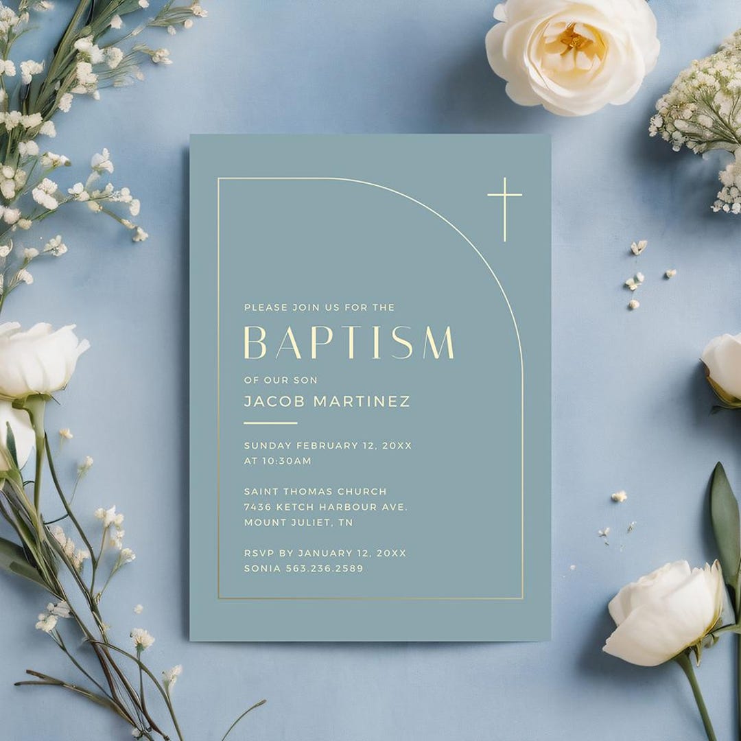 Baptism Invitation Template, Minimalist Christening Digital File, First ...