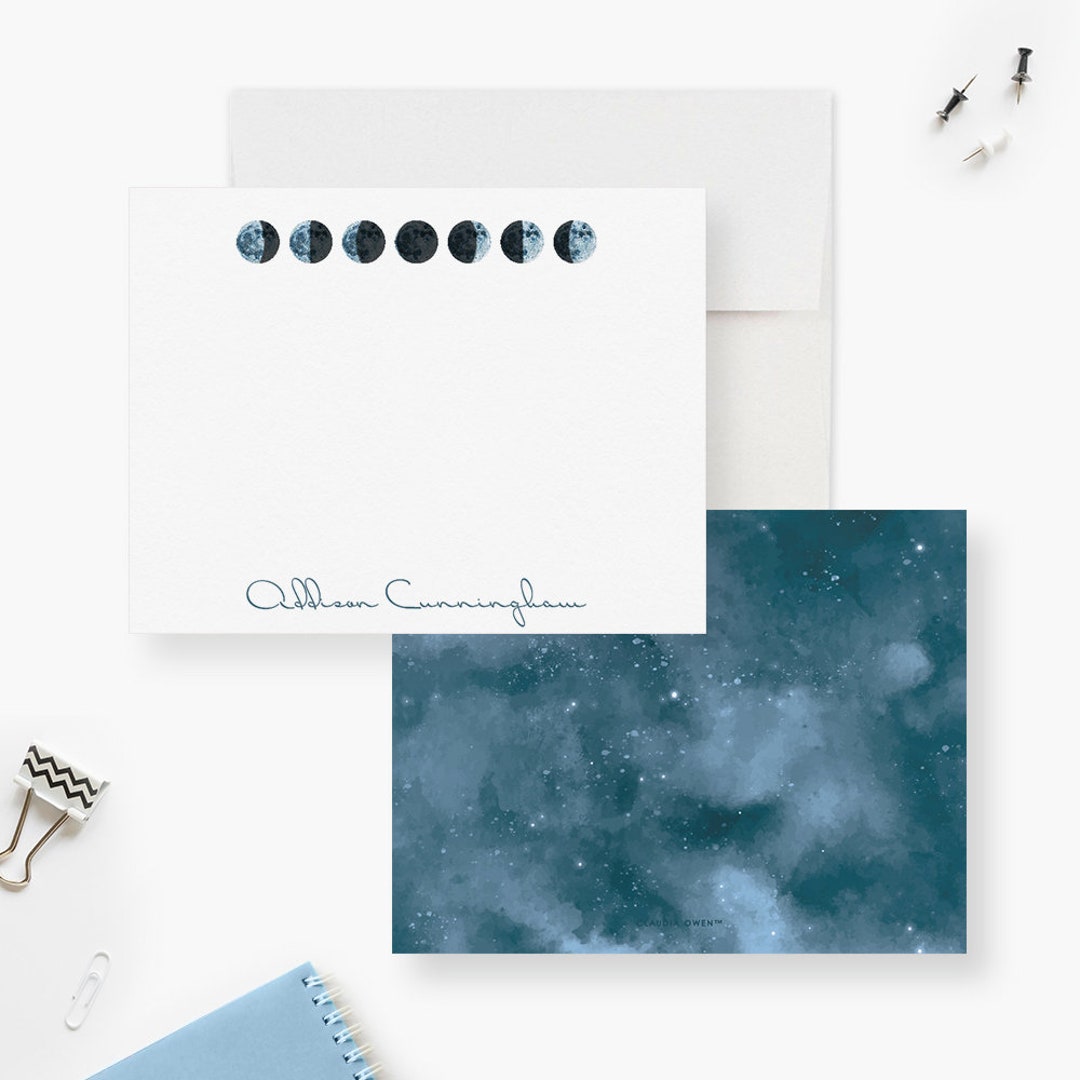 Personalized Lunar Moon Stationary Set, Custom Moon Phases Note Cards ...