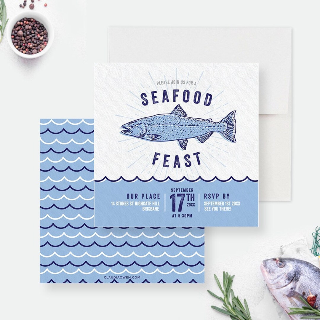 Fish Birthday Printed Party Invitations, Seafood Feast Invites, Dinner ...
