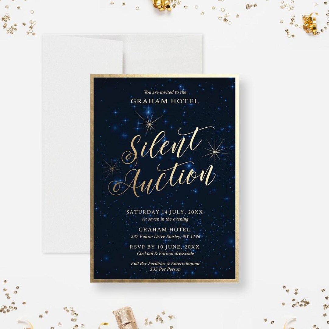 Silent Auction Party Invitation Template Night Sky Business Printable ...