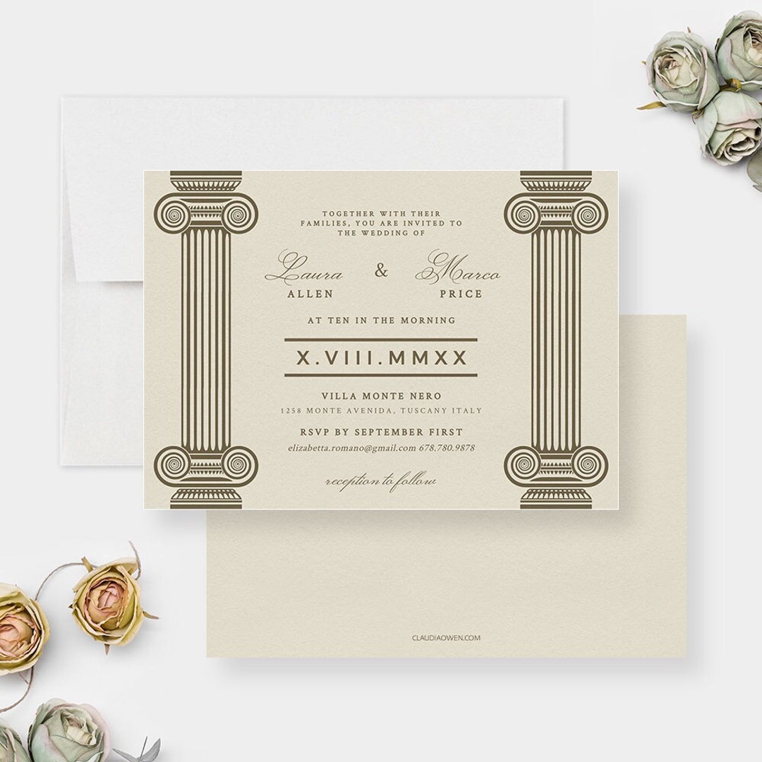 Greek Wedding Invitation Template, Ancient City Themed Wedding Invites ...