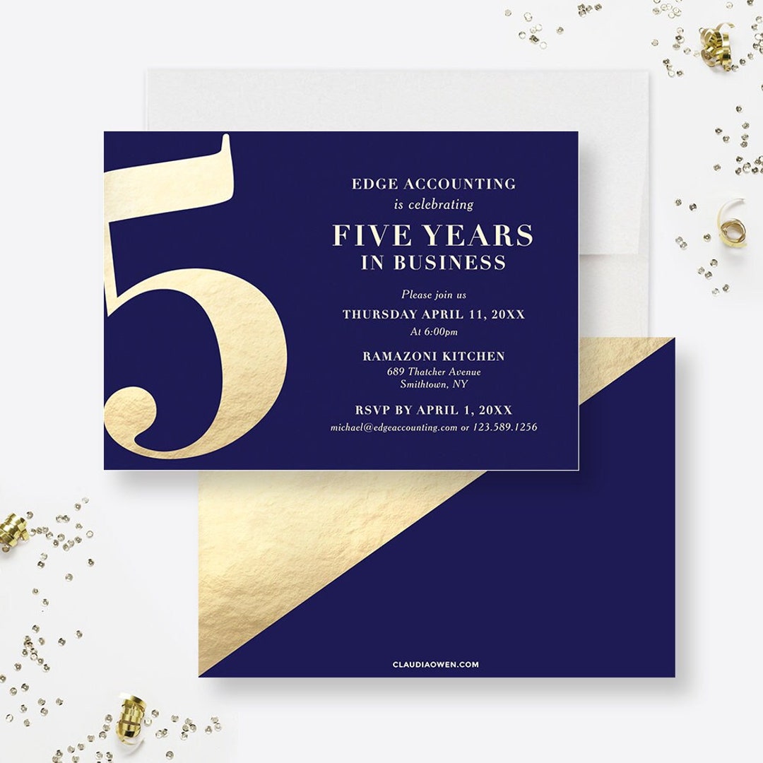 5th Year Business Anniversary Party Invitation, Five Years of Success ...