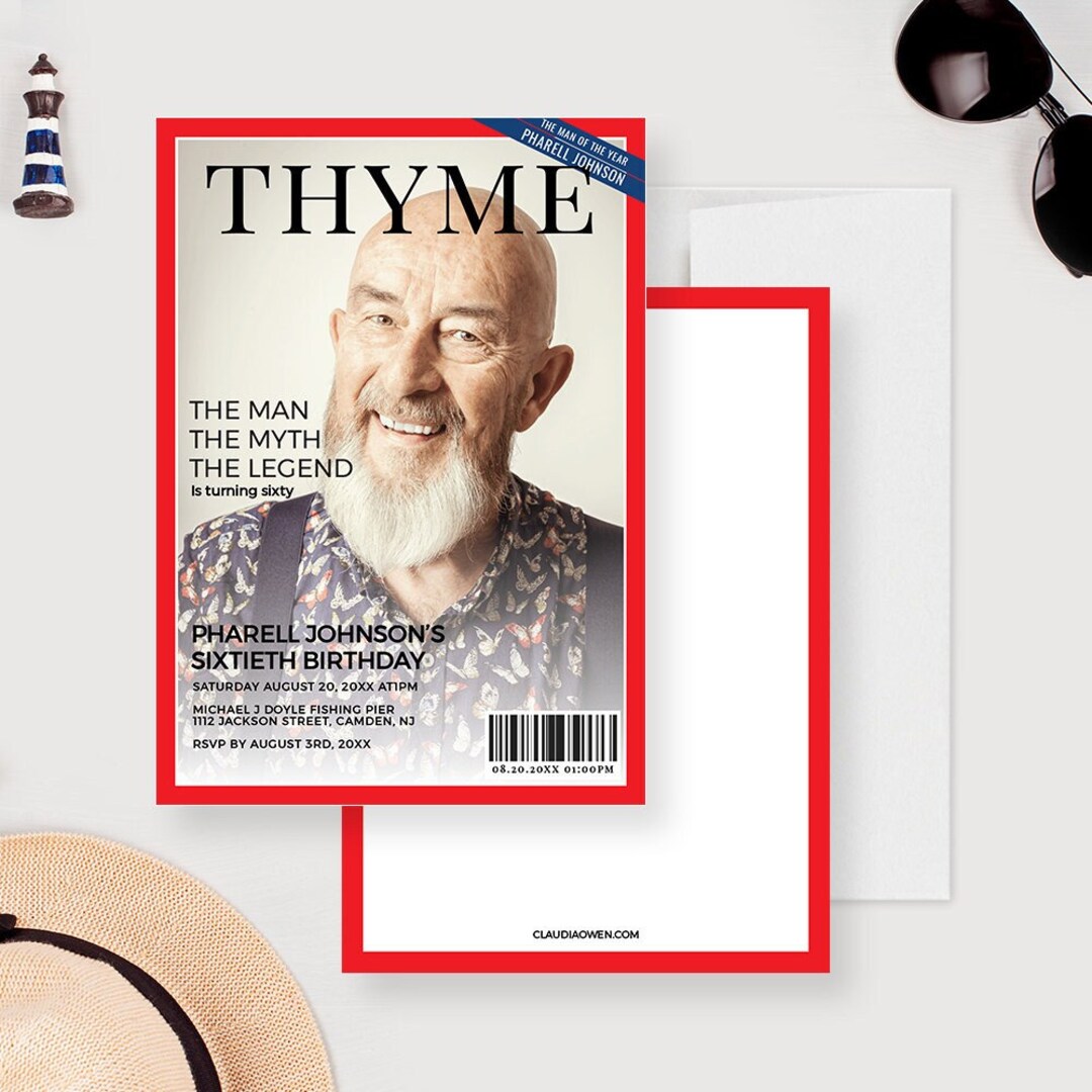 Magazine Cover Birthday Party Invitation Template, Men Women Birthday ...