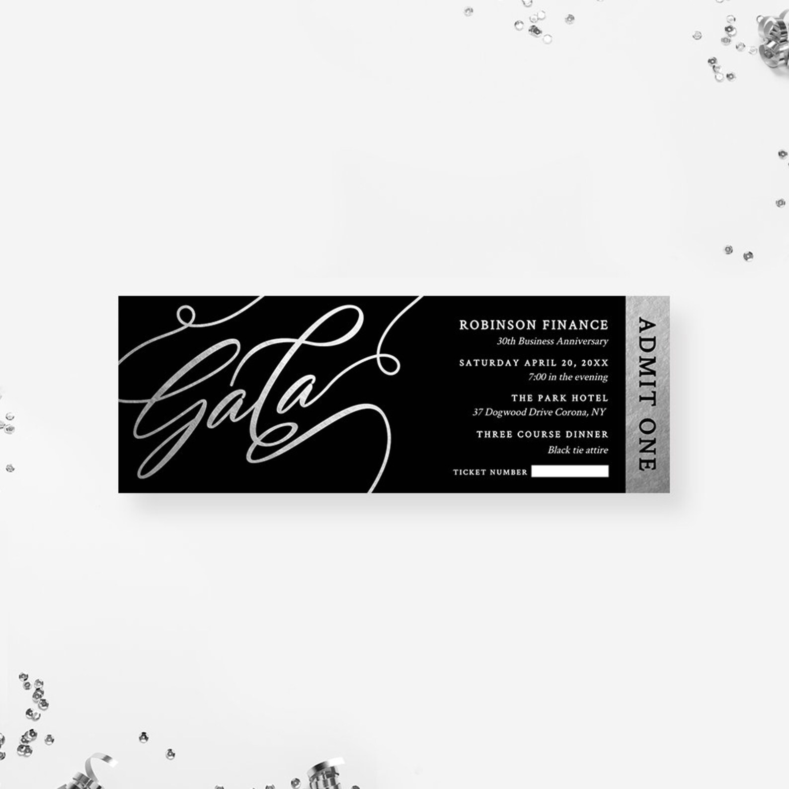 Silver Gala Invitation Editable Template With Ticket - Etsy