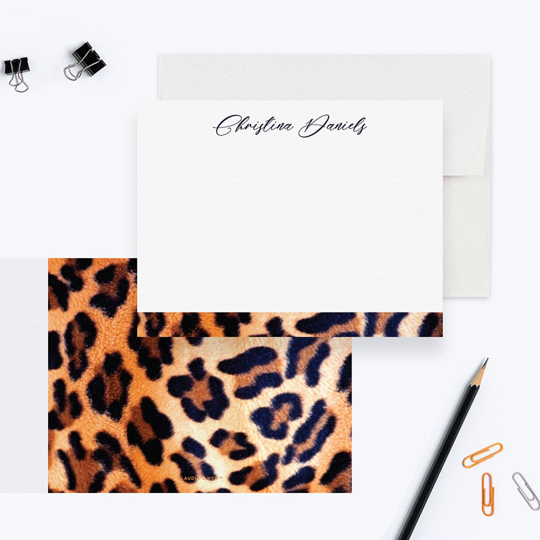 Leopard Animal Print Note Card Elegant Women's Personalized Stationery ...