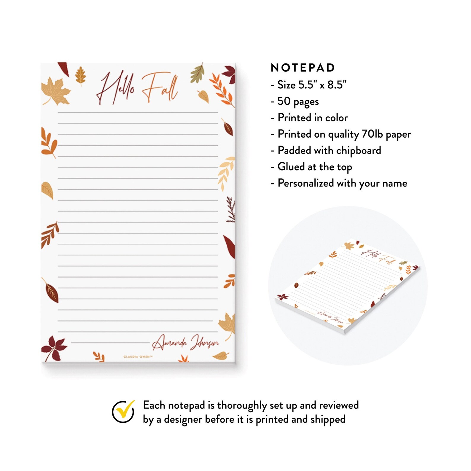 Hello Fall Notepad, Personalized Thanksgiving Gifts for Women Friend ...