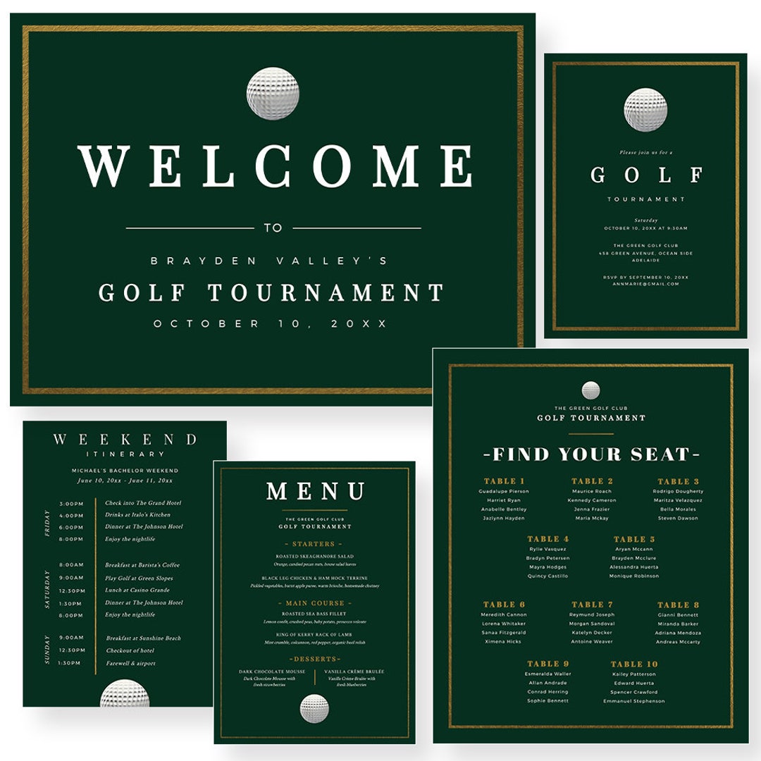Golf Birthday Party Invitation, Golf Itinerary Editable Template, Golf ...