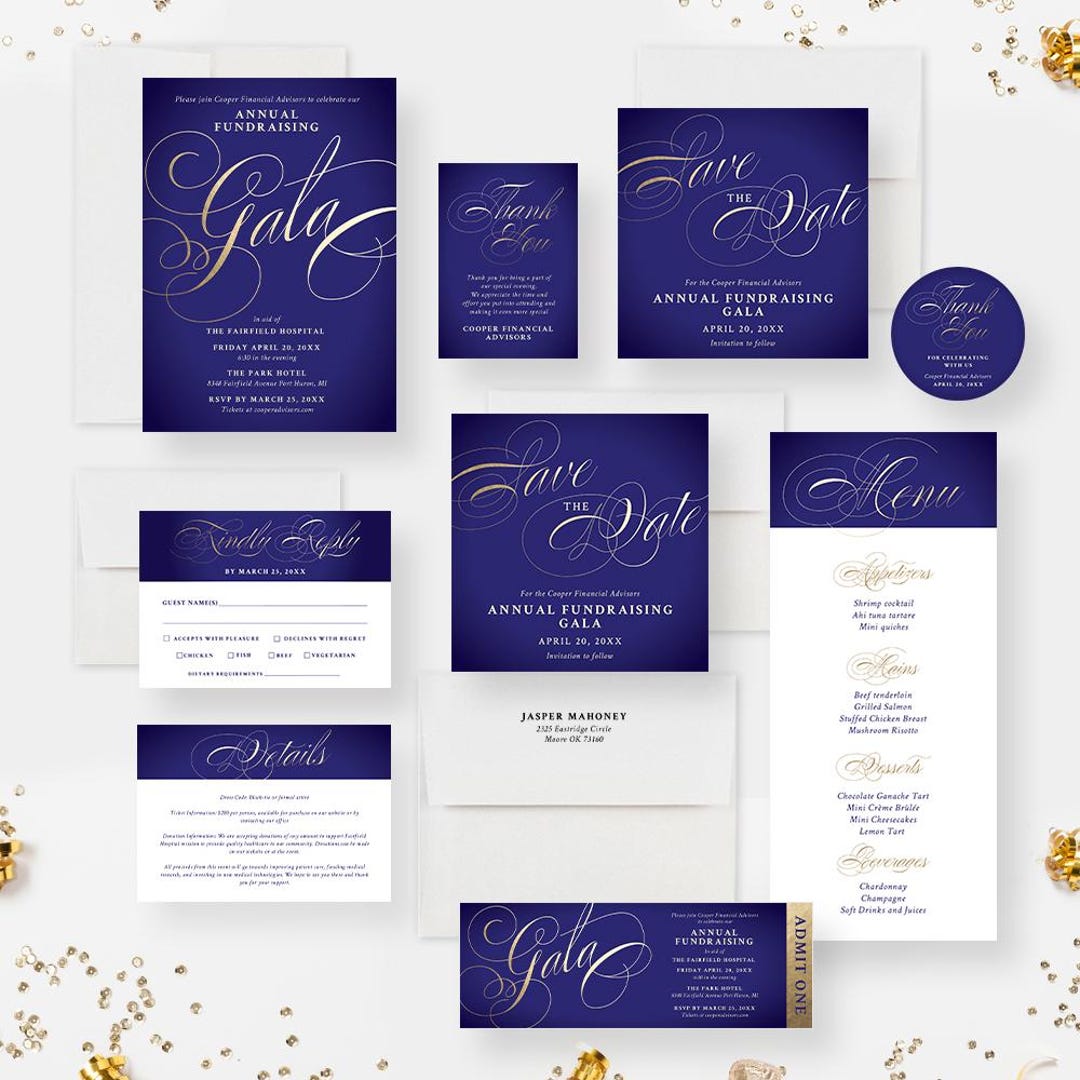 Annual Fundraising Gala Invitation in Gold and Royal Blue, Save the ...