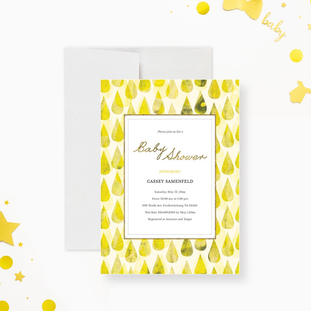 Yellow Baby Shower Party Invitation Editable Template, Baby Boy or Girl ...