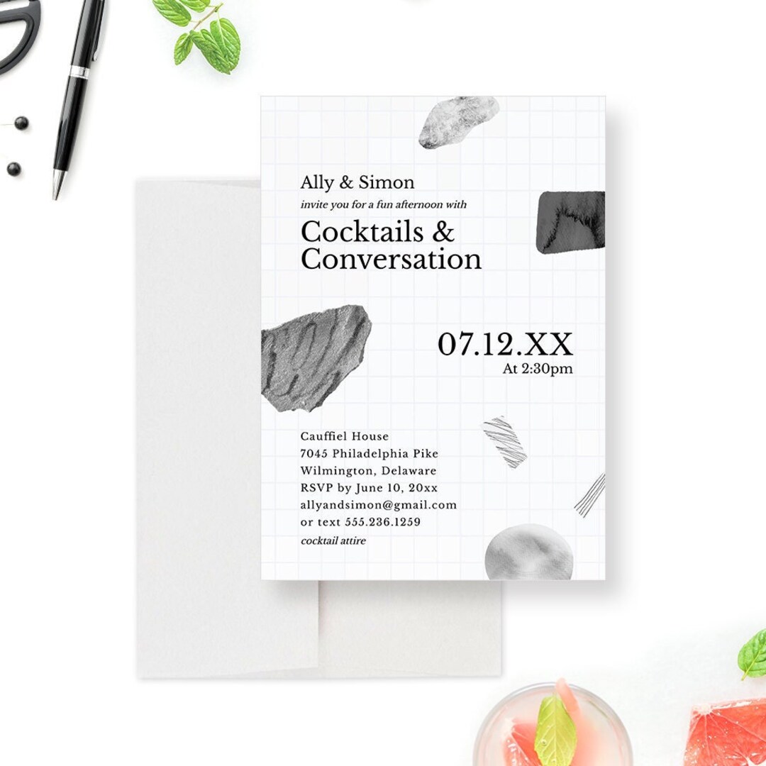 Cocktails and Conversation Invitation, Adult Birthday Invites Digital ...