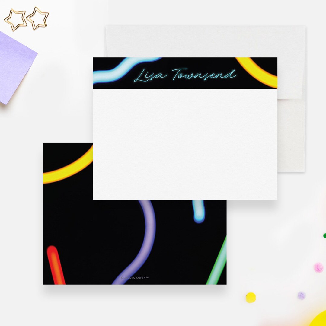 Personalized Glow Stick Note Card, Neon Glow Party Thank You Notes ...
