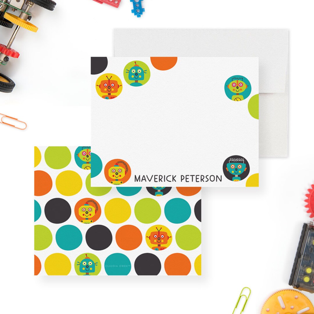 Personalized Kids Stationery Set, Robot Note Cards Stationary for Boys ...