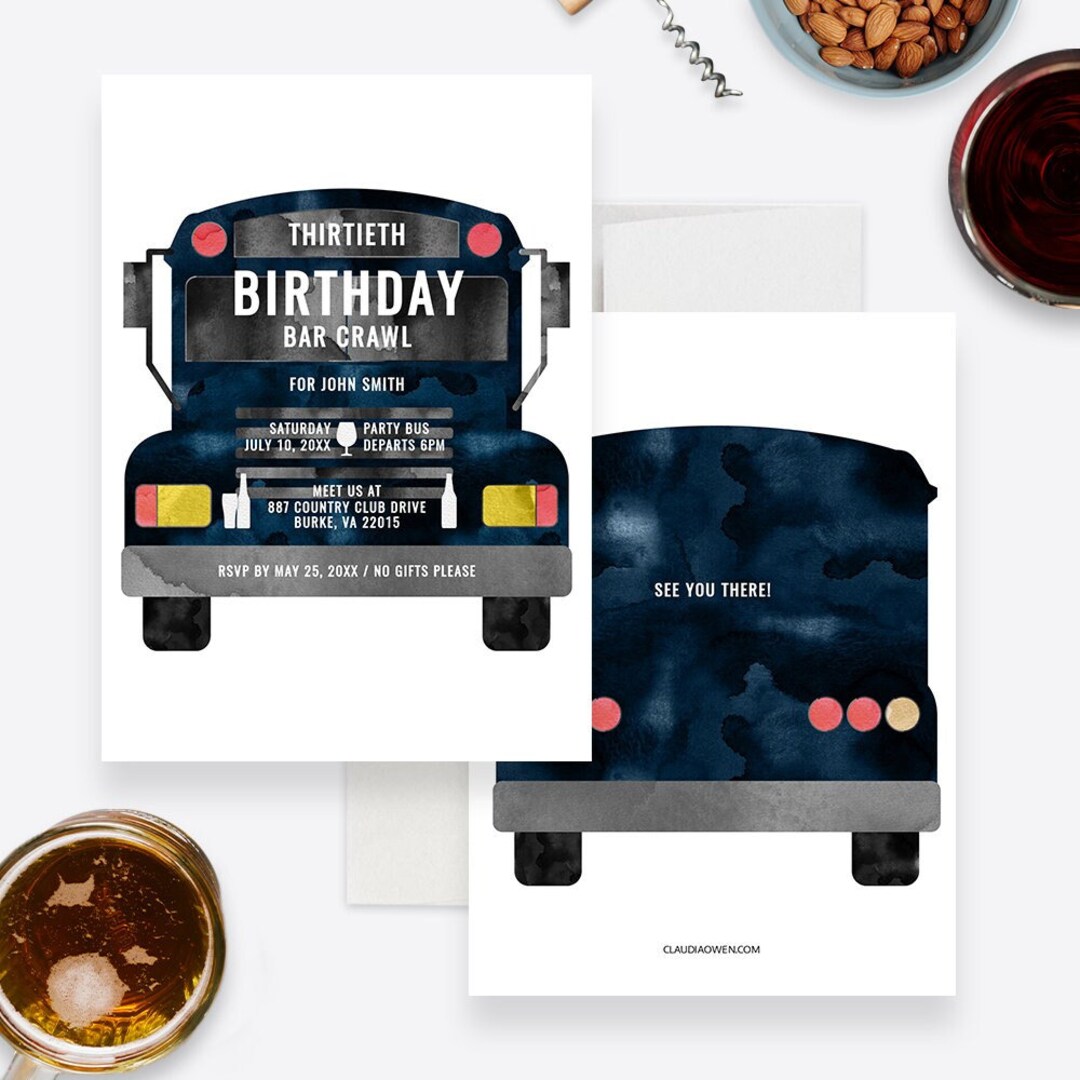 Bar Crawl Party Bus Invitation Editable Template, Birthday Pub Crawl ...