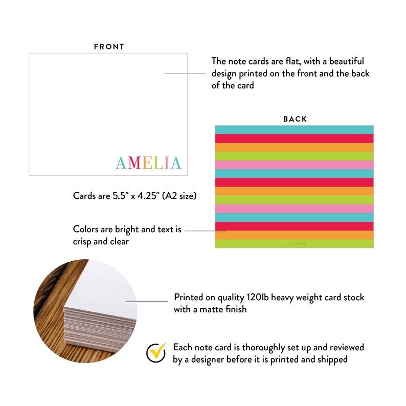 Colorful Note Card Set, Modern Stationary Set, Bright Summer ...