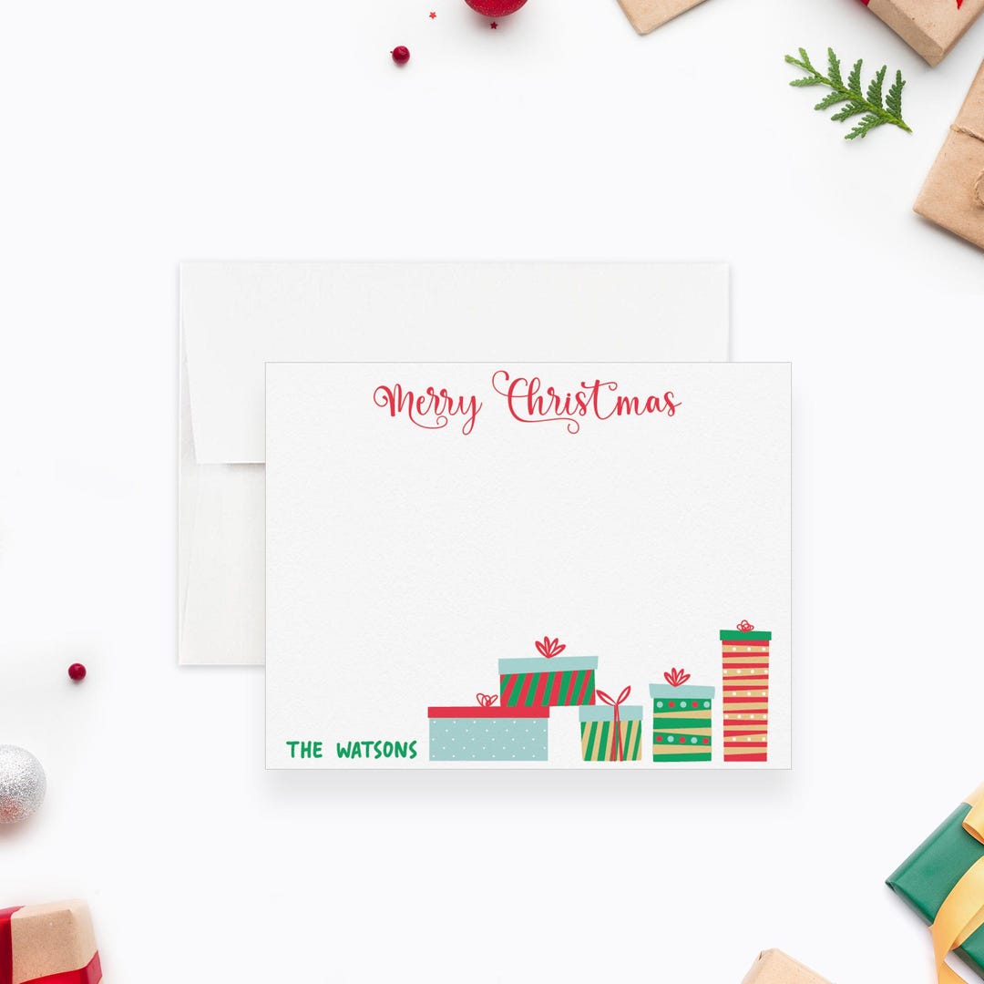 Custom Merry Christmas Note Card, Family Holiday Card With Envelopes ...