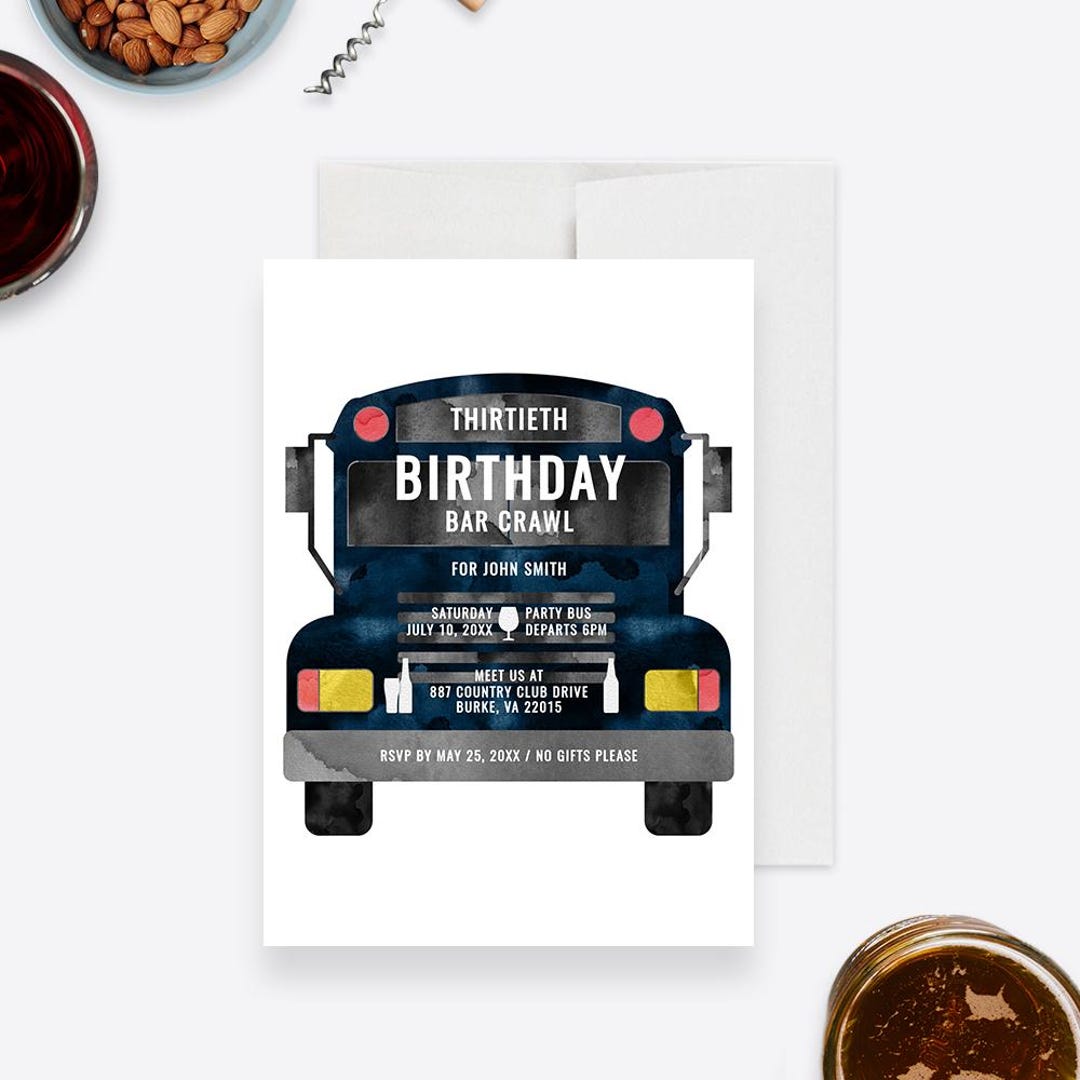 Bar Crawl Party Bus Invitation Editable Template, Birthday Pub Crawl ...
