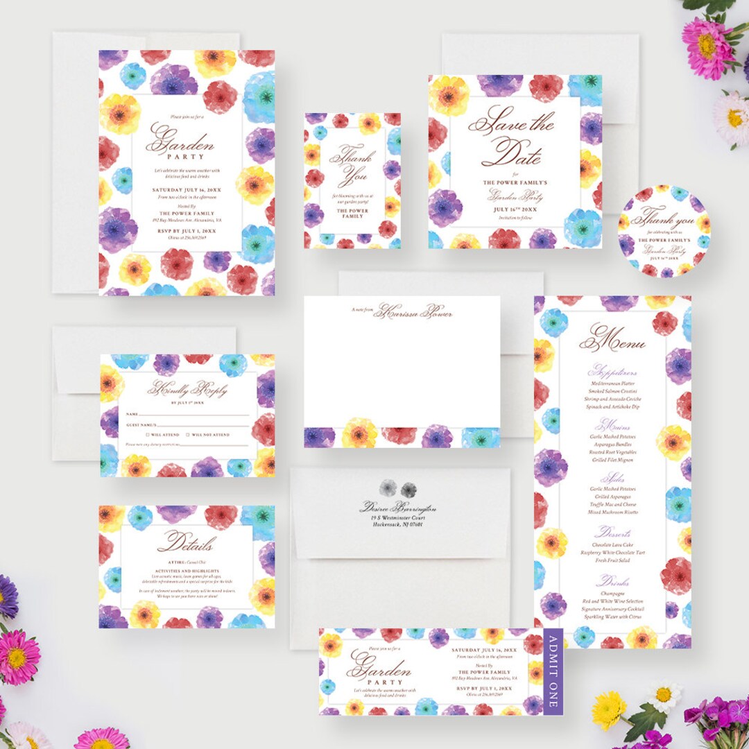 Colorful Garden Party Invitation Card With Floral Pattern Design ...