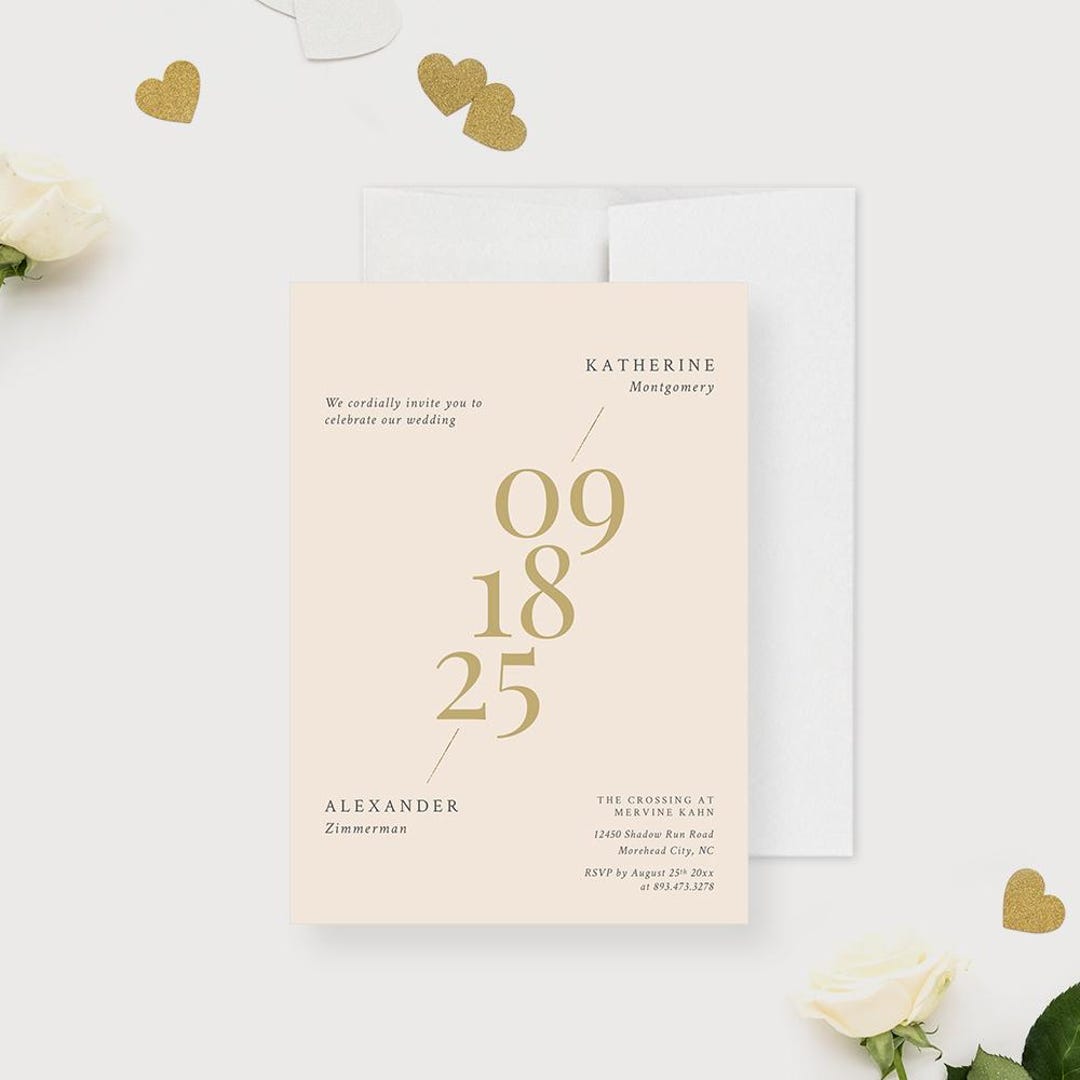 Contemporary Chic Wedding Invitation Card in Soft Neutral Colors, Beige ...