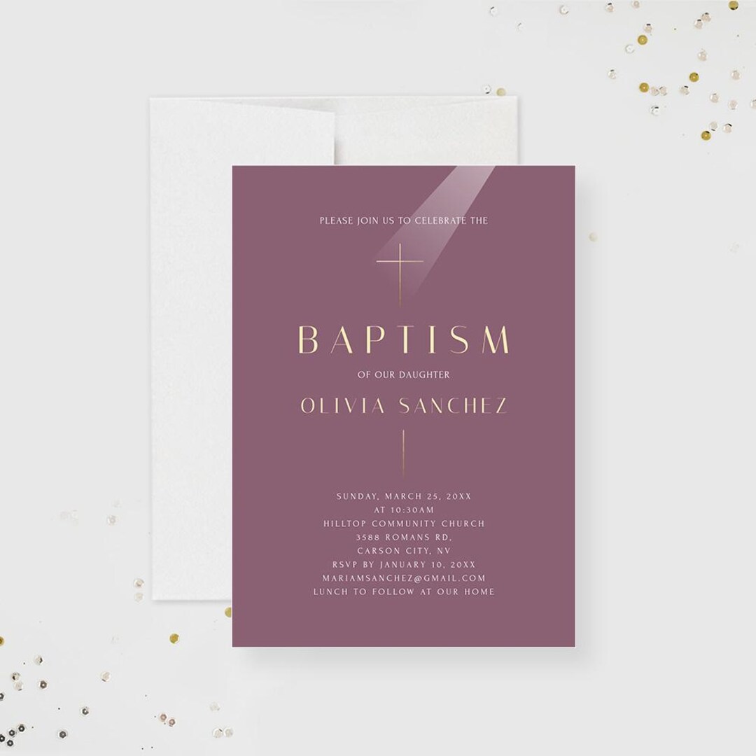 Elegant Baptism Invitation for Girls and Boys, Gold Cross Religious ...