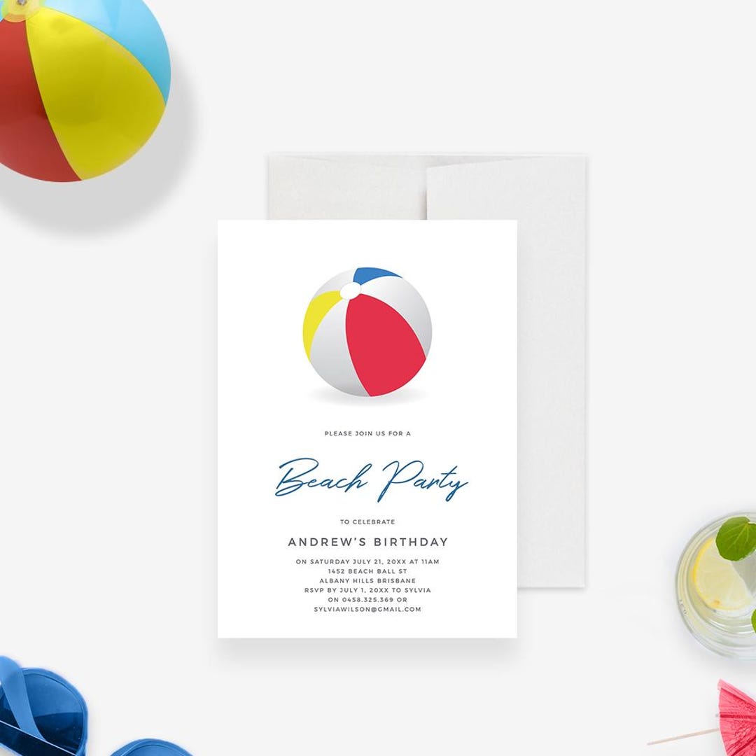 Beach Ball Birthday Party Invitation Party Editable Template, Summer ...