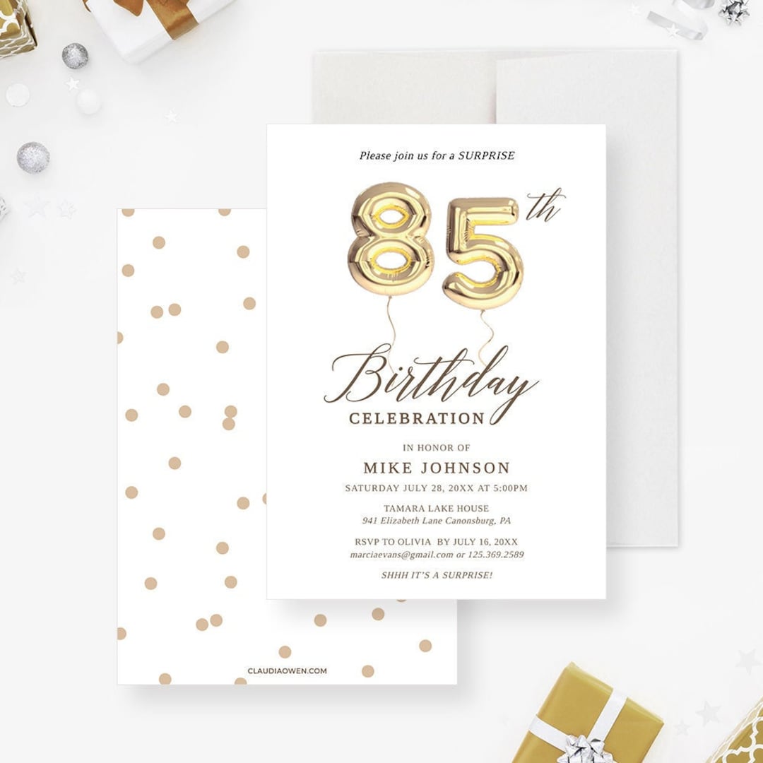 85th Birthday Party Invitation Template, 85 Birthday Balloon Printable ...