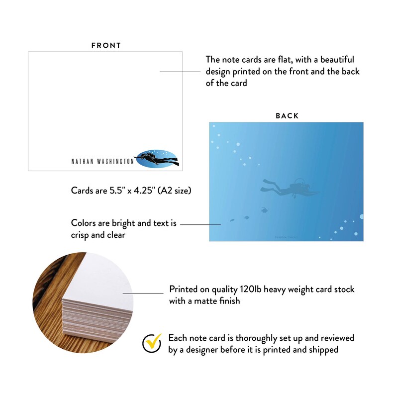 Personalized Scuba Diving Note Cards Stationery for Him, Scuba Diver ...