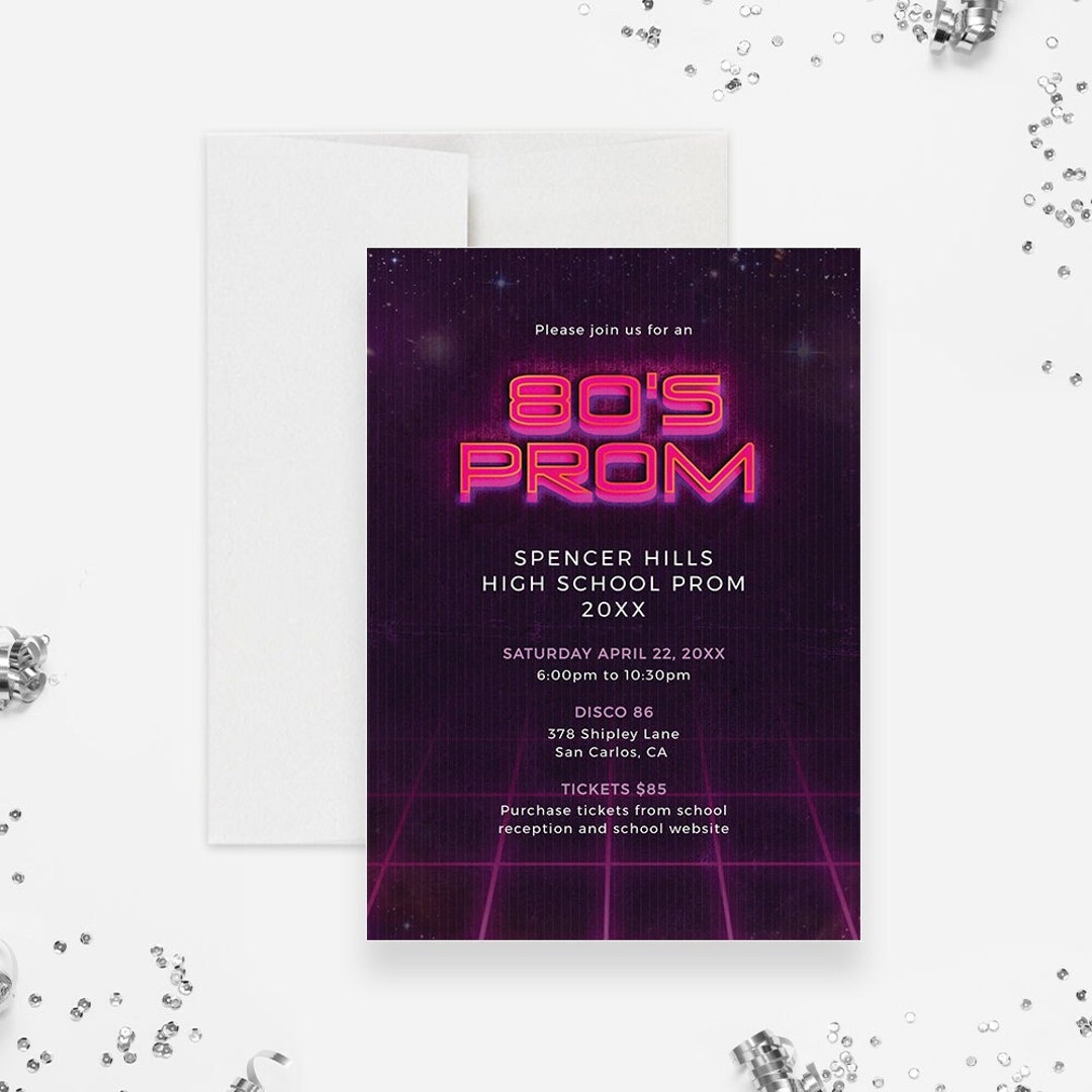 80s Prom Invitation Template, Retro 1980s Party Invite Digital Download ...