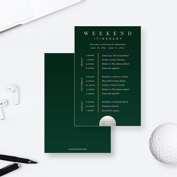 Golf Itinerary Editable Template Printable Travel Itinerary | Etsy