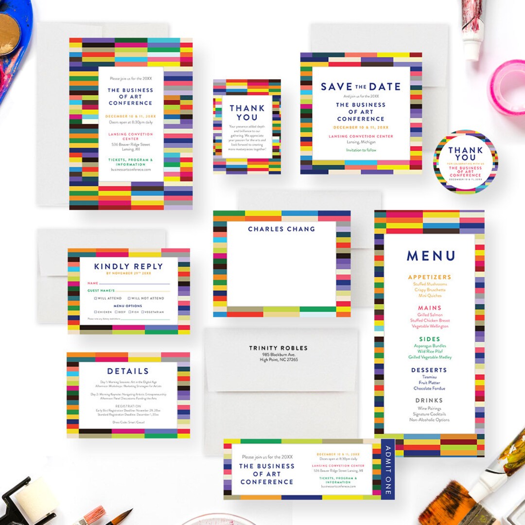 Colorful Invitation Card for Art Conference, Company Meeting Invites ...