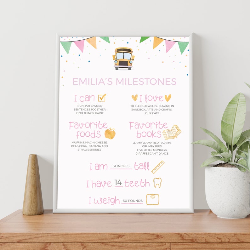 Baby Milestone Poster Template for Girls Custom School Bus - Etsy