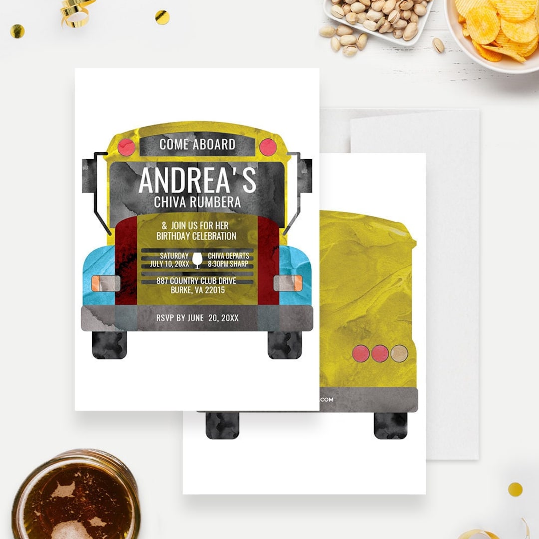Plantilla editable de invitación de autobús de fiesta colombiana Chiva ...