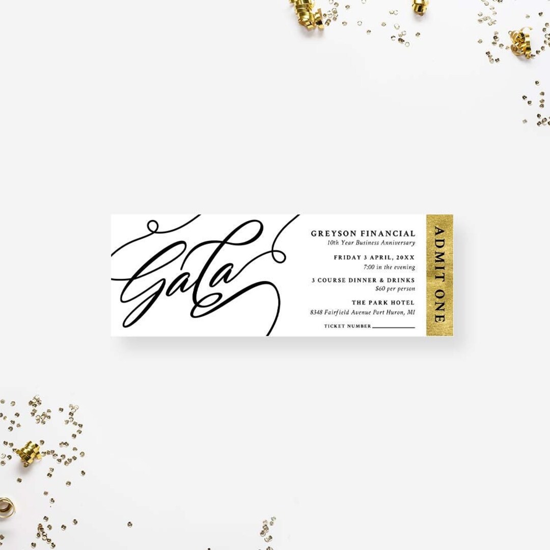 Formal Gala Ticket Template, Admit One Printable Digital Download ...