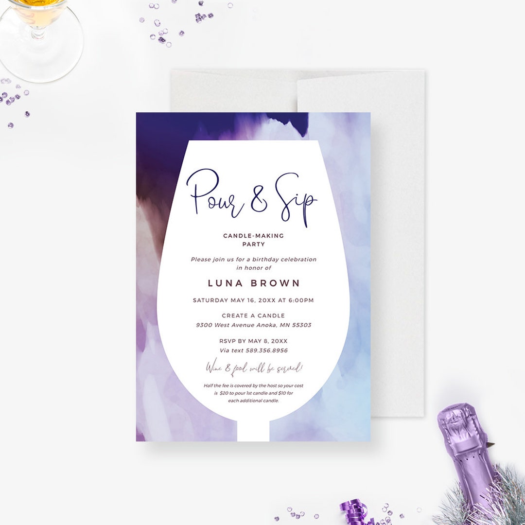 Pour and Sip Candle Making Party Editable Template, Craft Art Party ...
