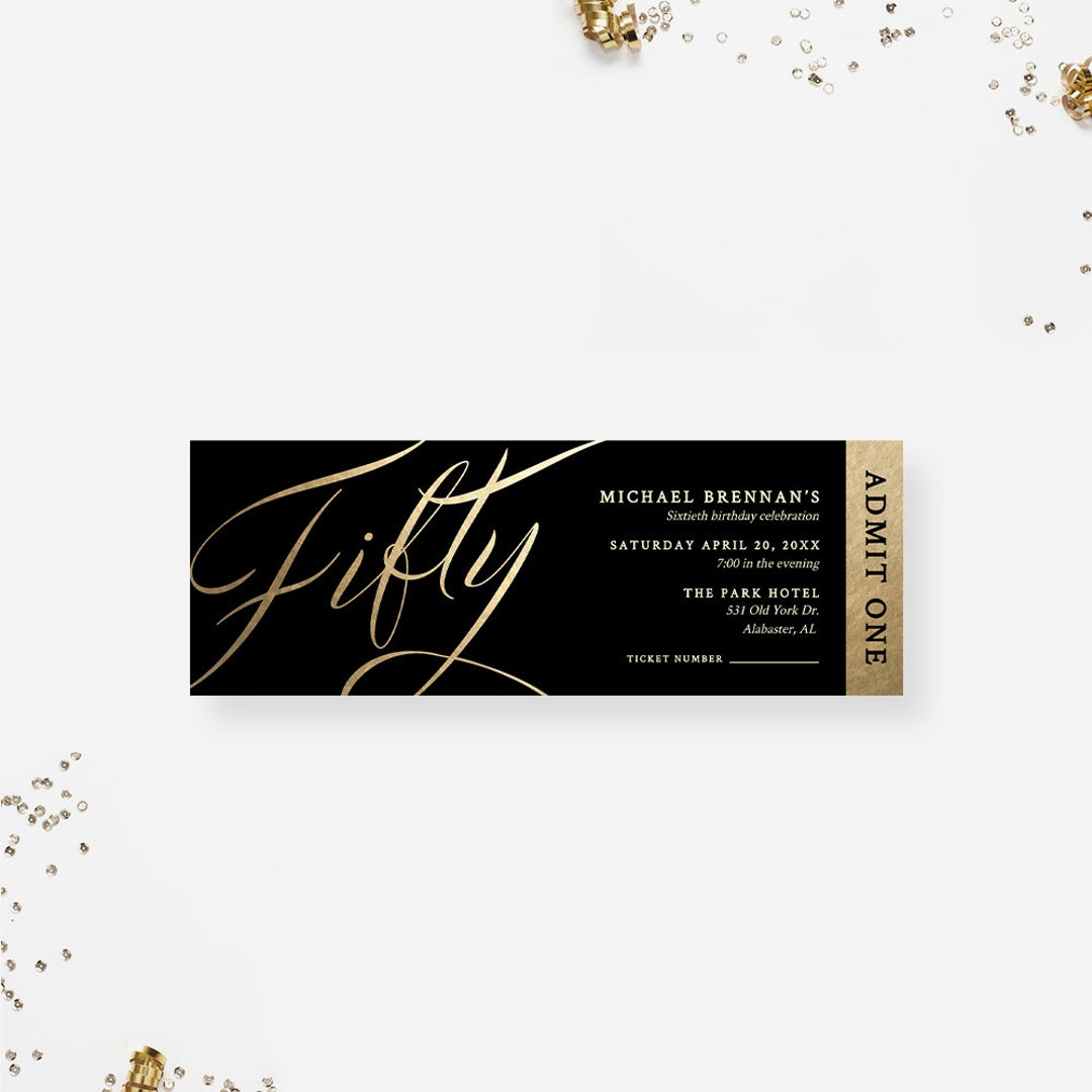 50th Birthday Party Ticket Template, Fiftieth Anniversary Admit One ...