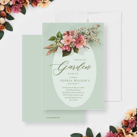 Garden Party Invitation Digital Download Floral Spring | Etsy