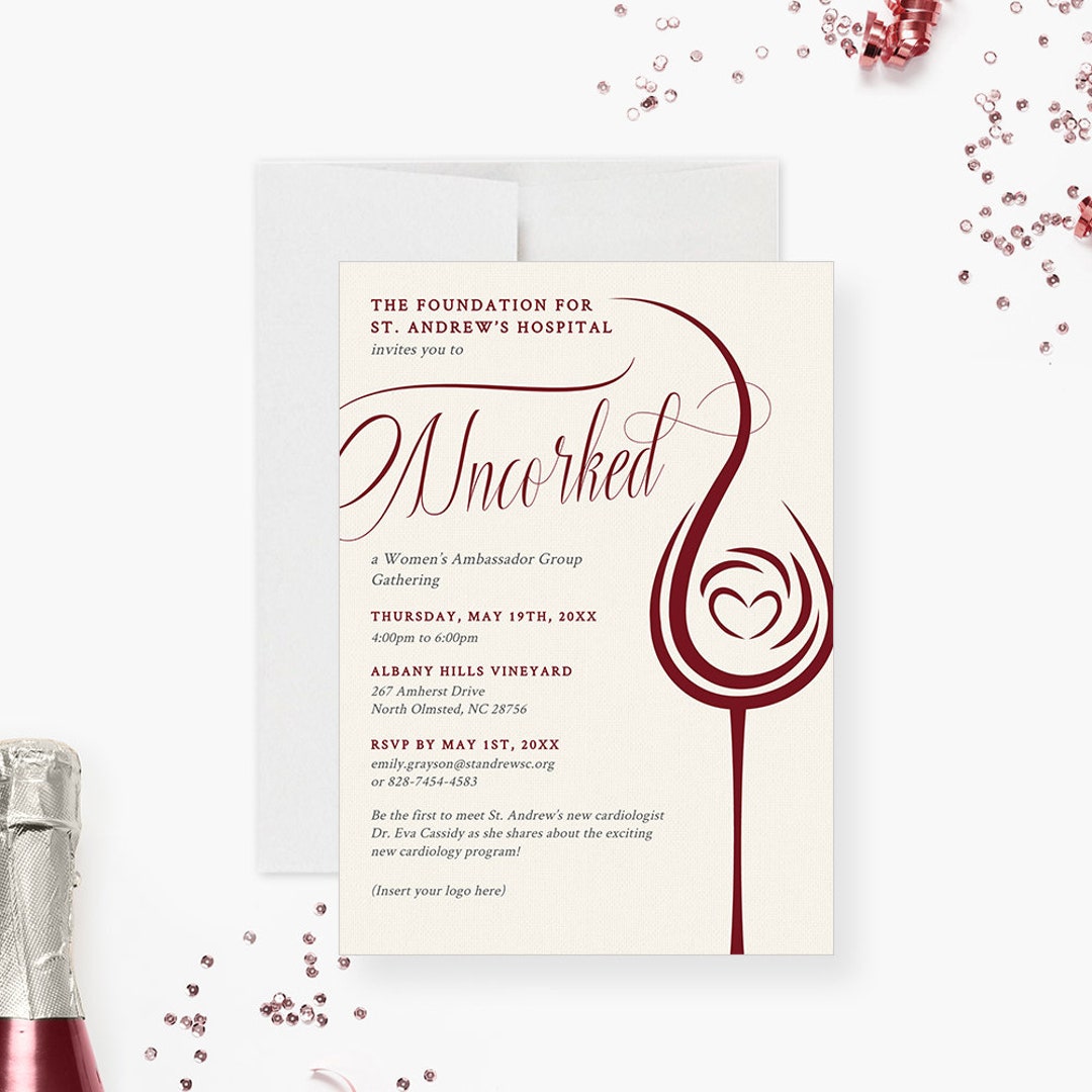Wine Tasting Party Invitation Digital Download, Wine Themed Charity ...