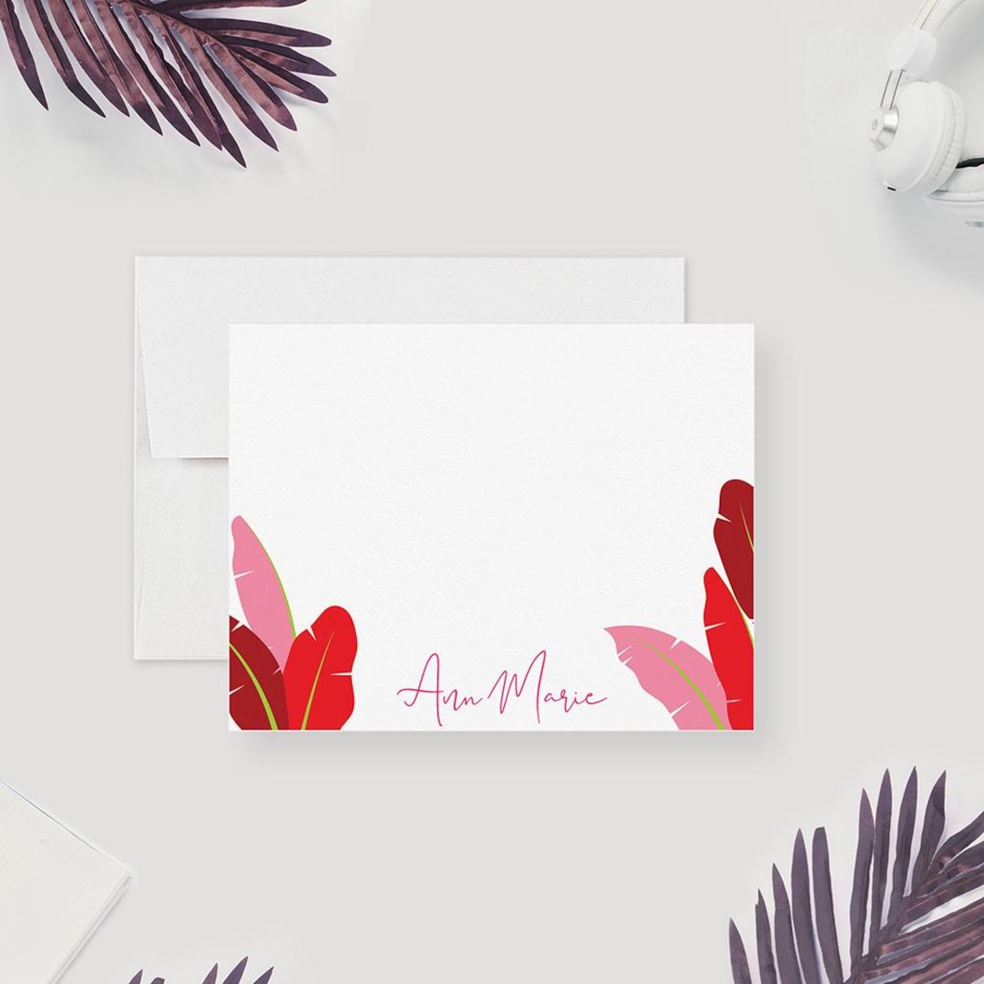 Palm Note Card Stationery Set, Custom Tropical Thank You Note, Beach ...