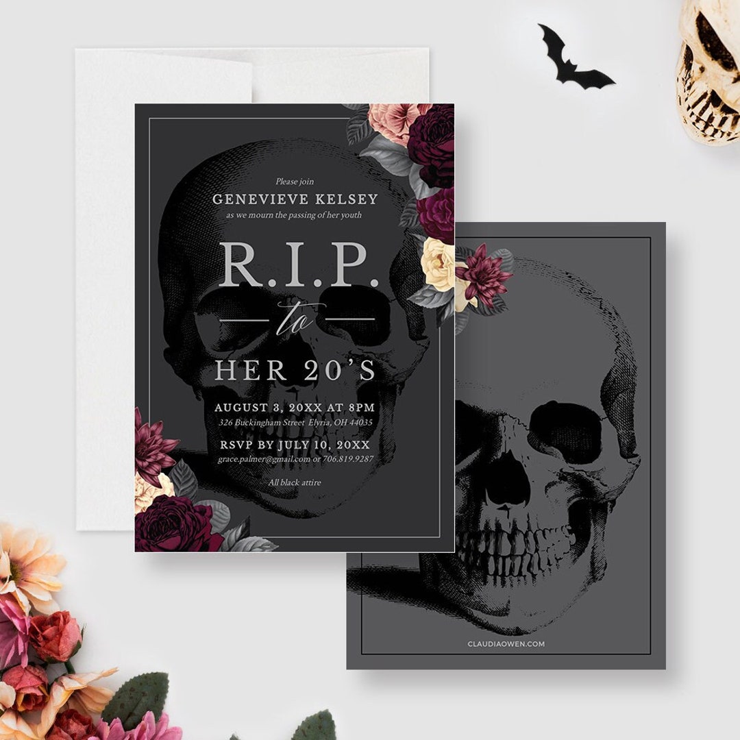 RIP to Her 20s Party Invitation Editable Template, RIP 30s 40s 50s ...