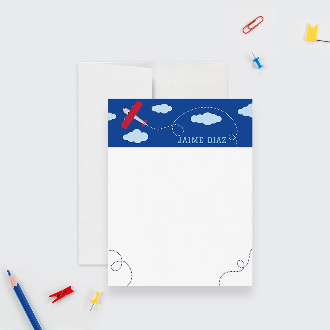 Airplane Boys Stationery Set, Personalized Kids Note Card, Stationary ...